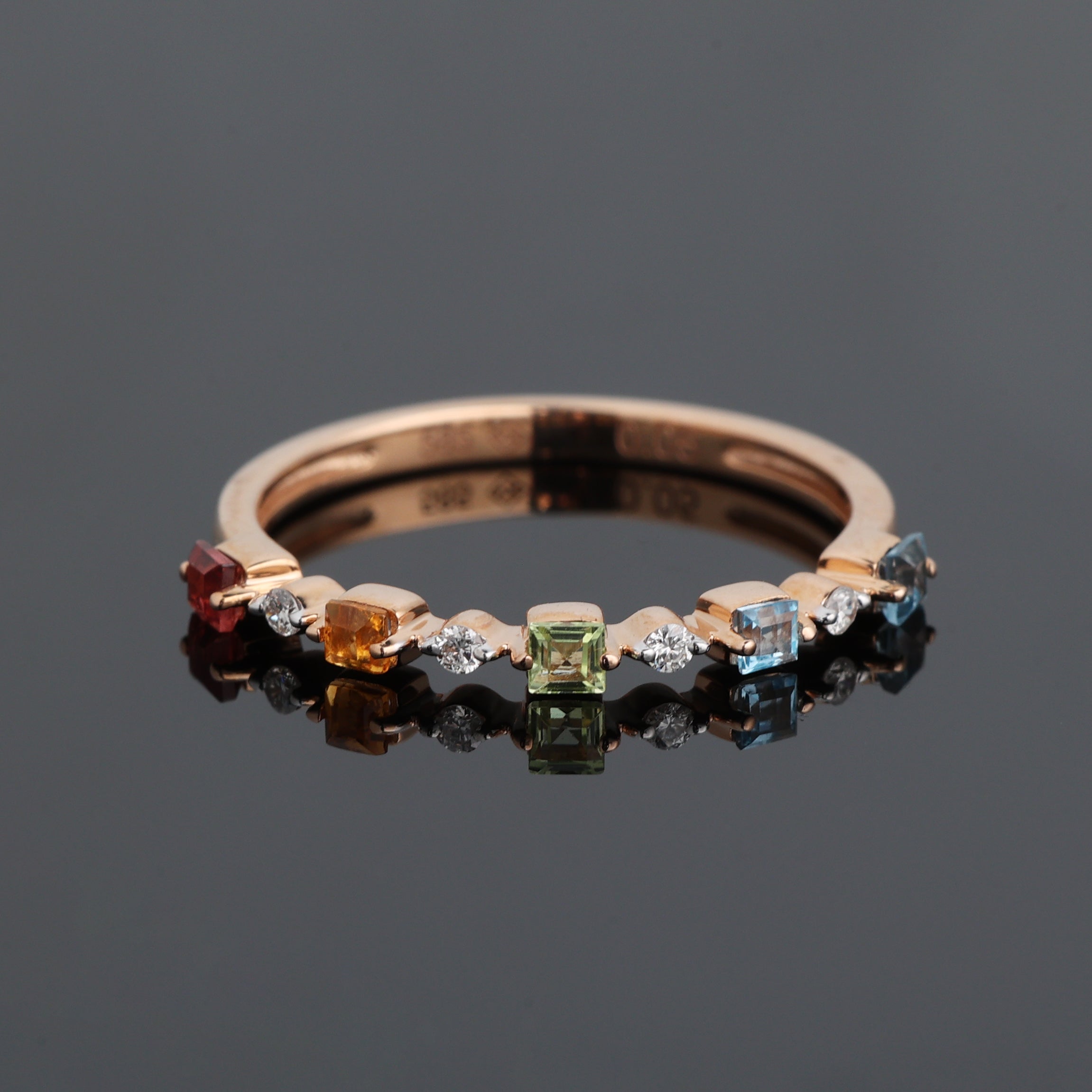 Multi-Colored Ring with Diamonds 0.05 ct, Rose Gold 585° (14K) – Fine ...